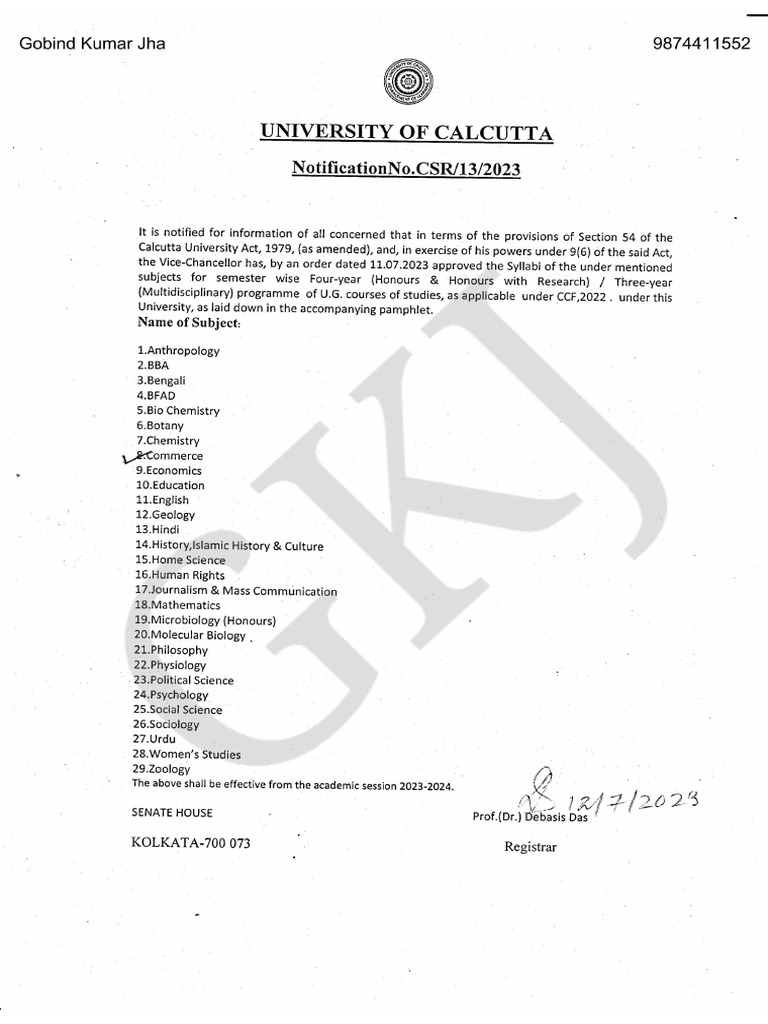 CU New Syllabus 2023-24 | PDF