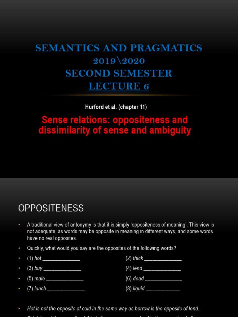Lecture 6 Sense Rel. Oppositeness and Ambiguity | PDF | Part Of Speech ...