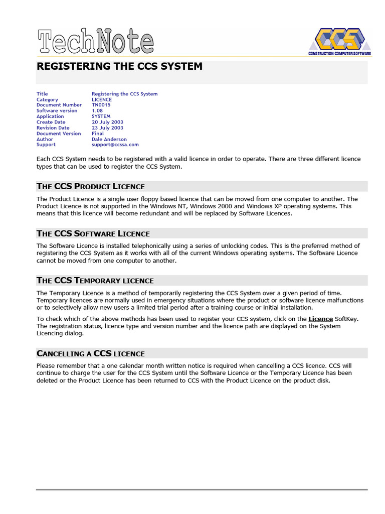 TN0015 Registering The CCS System | PDF