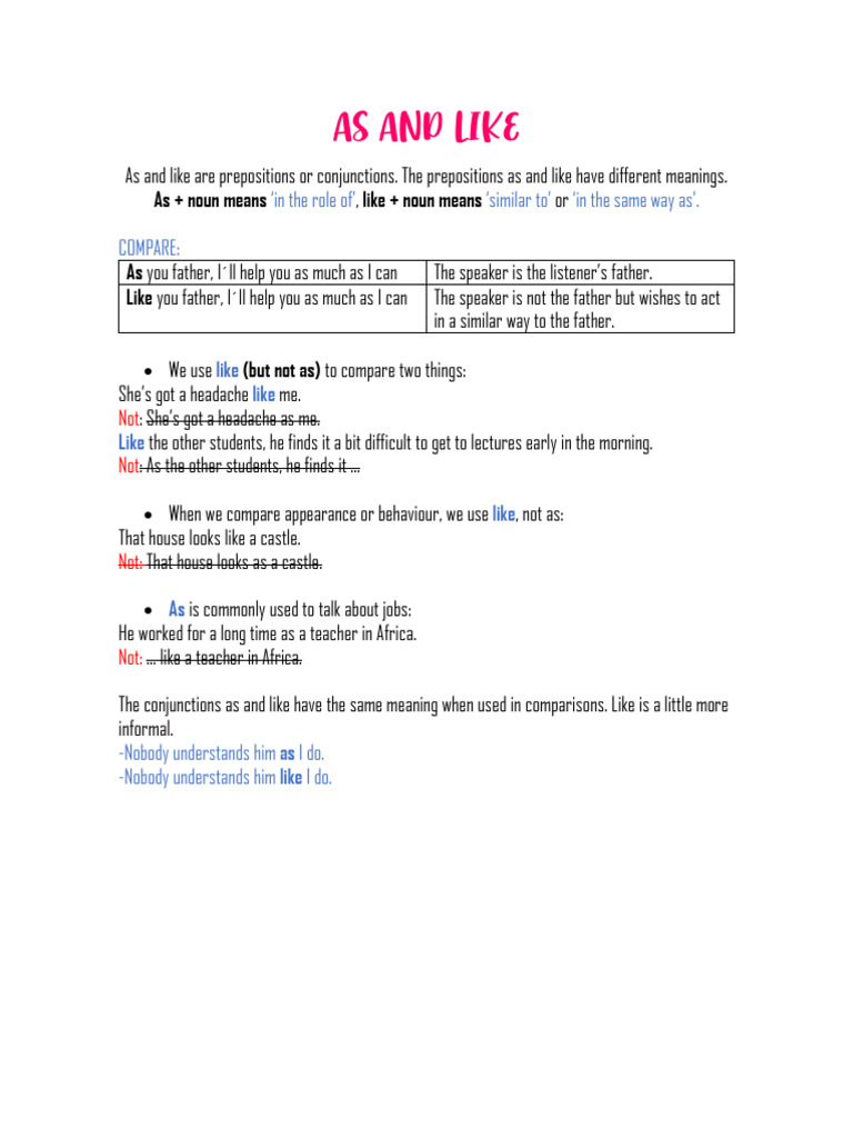 Differences Between "As" and "Like" | PDF