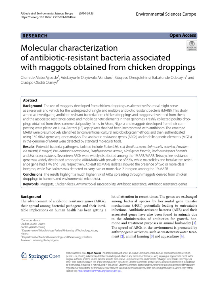 Molecular Characterization of Antibiotic Resistant Bacteria Associated ...