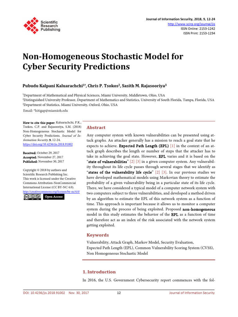 Non-Homogeneous Stochastic Model For | PDF | Markov Chain | Computer Security