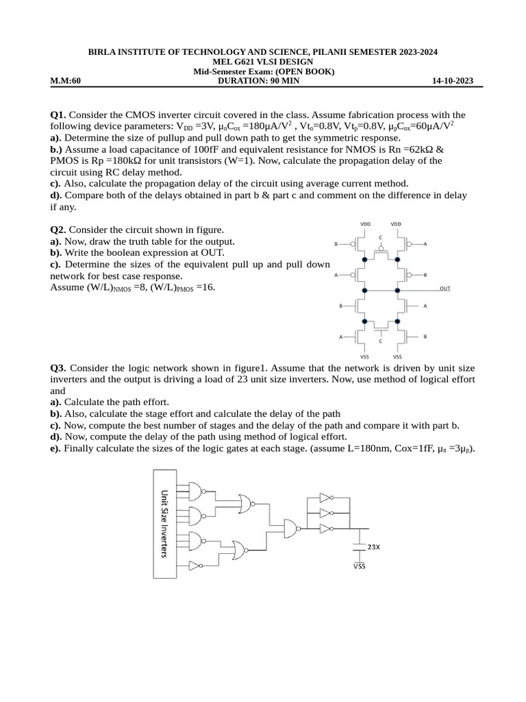 1157 MEL G621 20240218052327 Mid Semester Question Paper | PDF | Cmos | Electrical Circuits