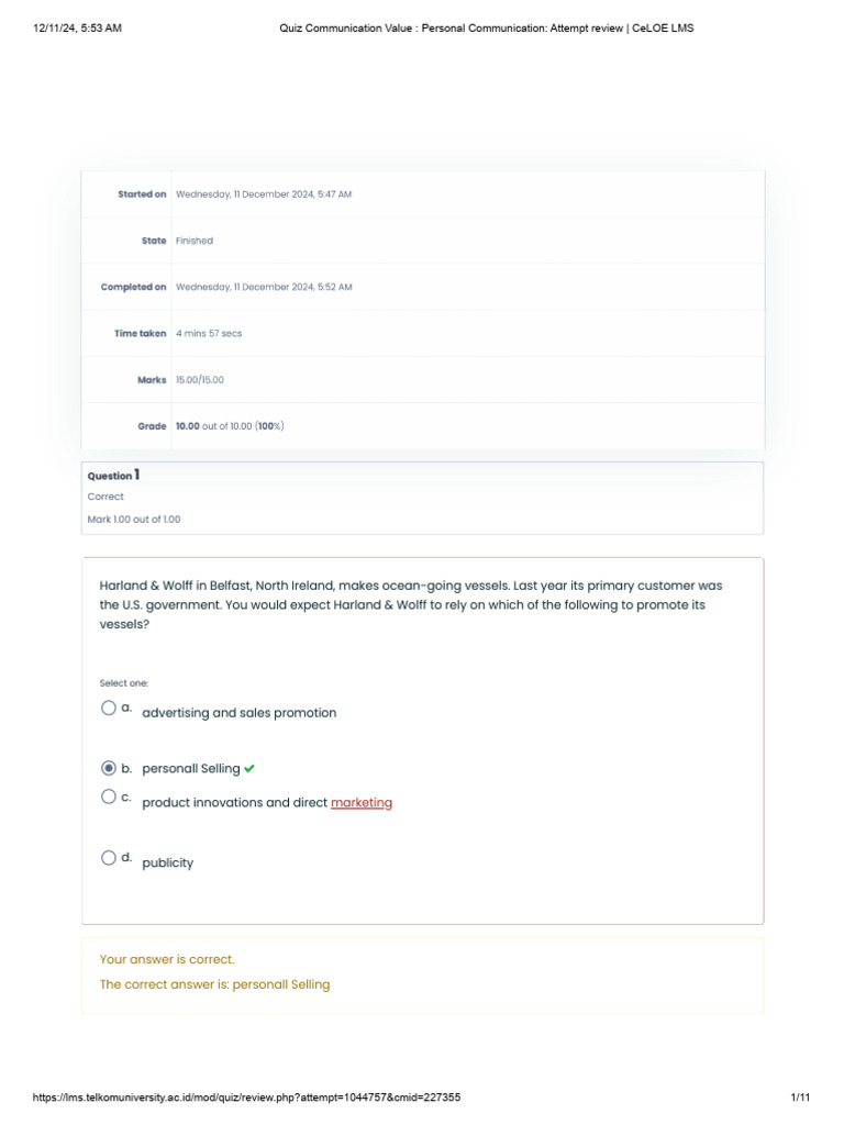 Quiz Communication Value _ Personal Communication_ Attempt review ...