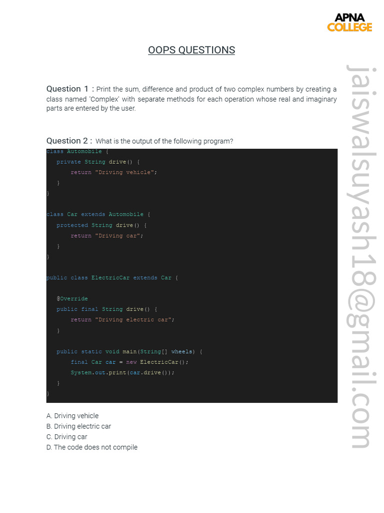 Java OOP Practice Questions | PDF