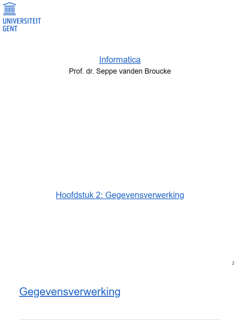 Hoofdstuk 2 - Gegevensverwerking | PDF