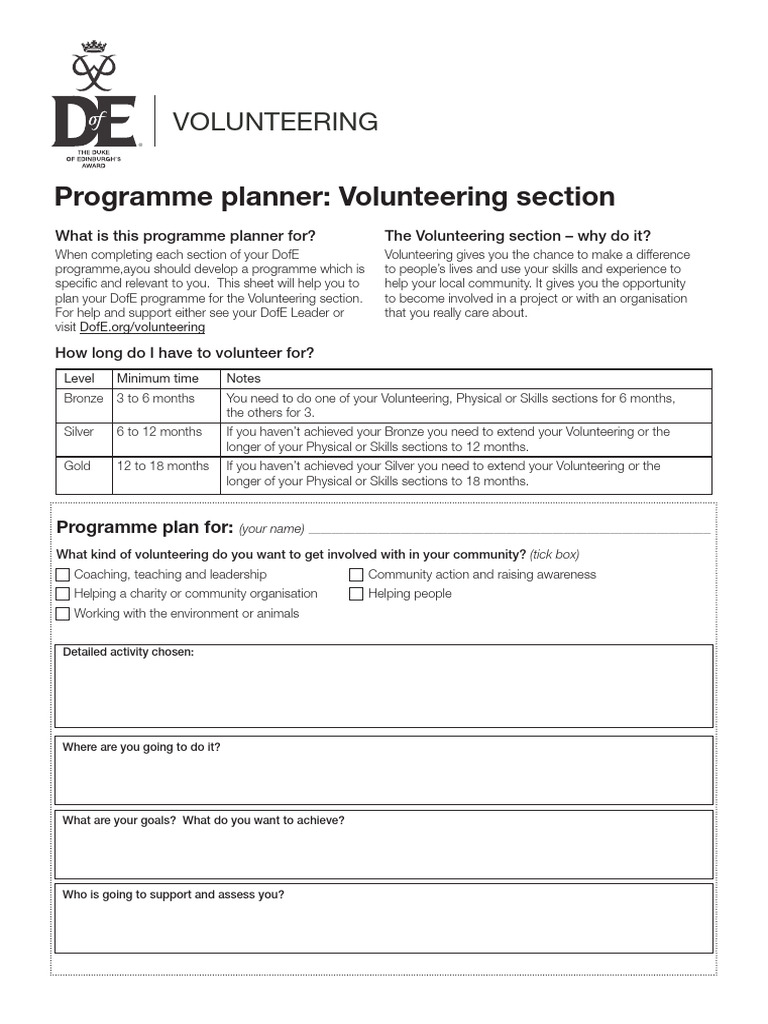 Programme Planner Volunteering | PDF
