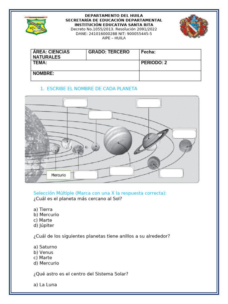 Actividades de Ciencias Naturales: Planetas | PDF