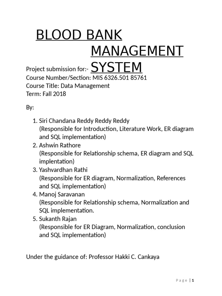 Blood Bank Management System Report | PDF | Software Design | Information Technology Management