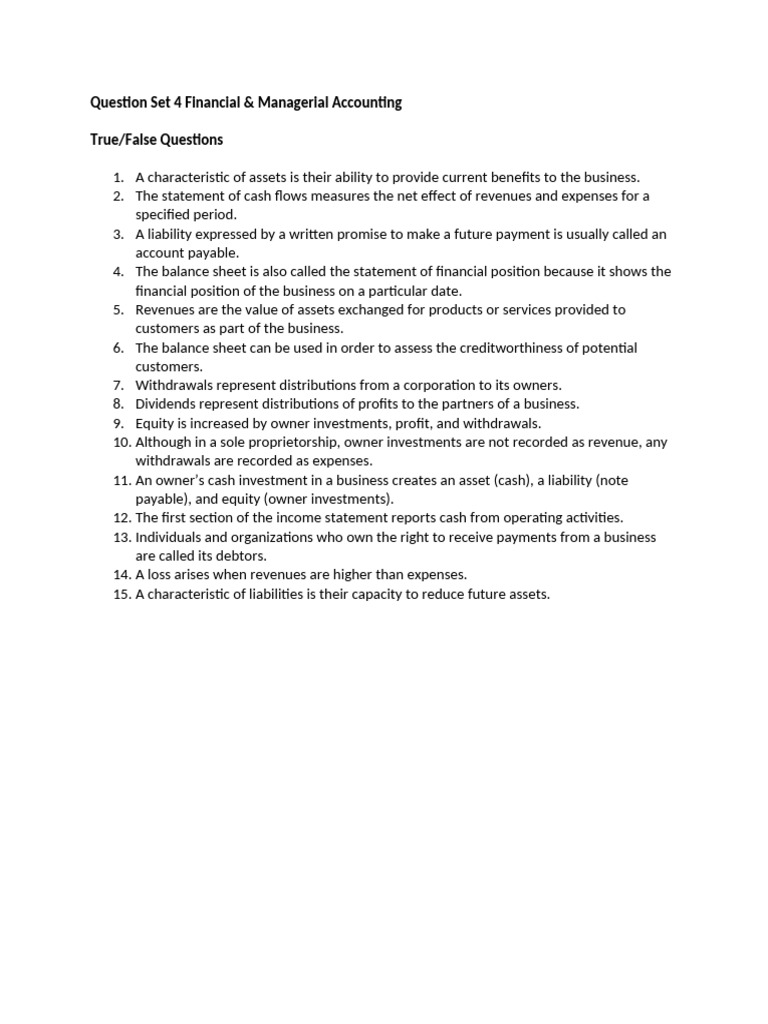 Qstn set 4 Financial & Managerial Accounting | PDF