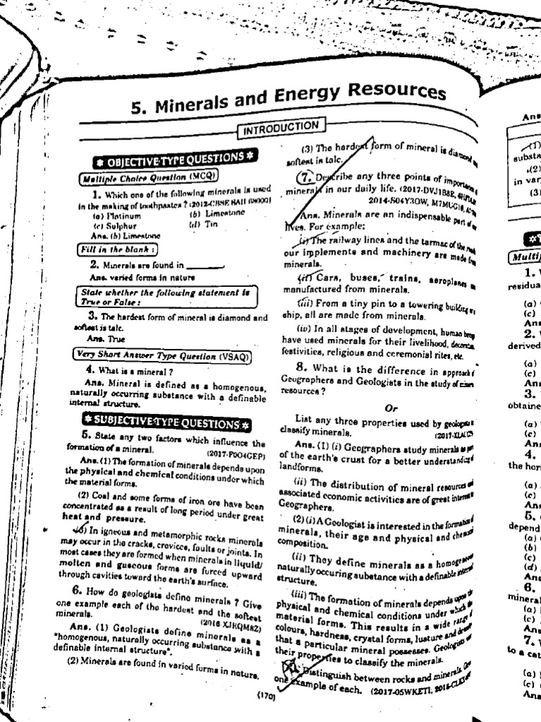 Sample Paper Geography Class 10th Minerals and Resources | PDF