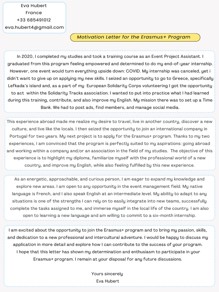 Letter of Motivation Erasmus + .PDF | PDF | Motivation | Motivational