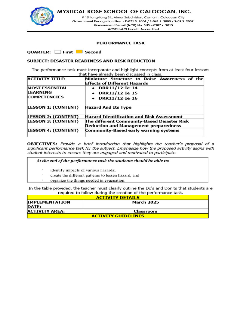 Proposal Activity in DRRR | PDF | Hazards | Natural Disasters