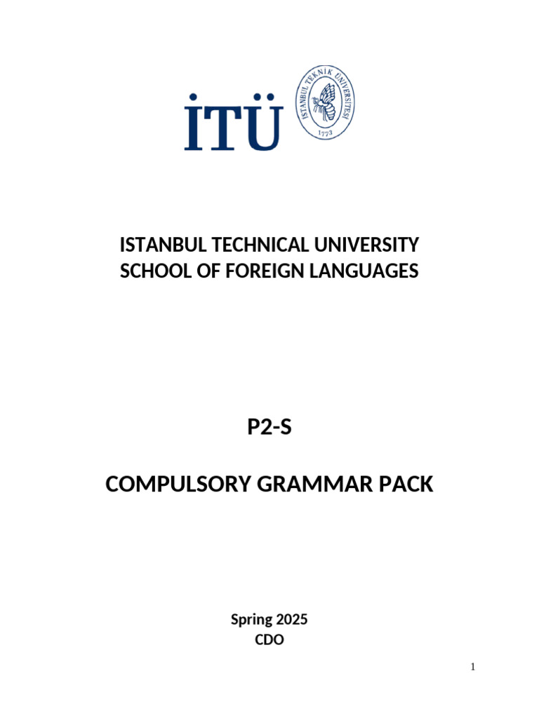 P2-S Compulsory Grammar Pack Spring 2025 | PDF | Verb | Question