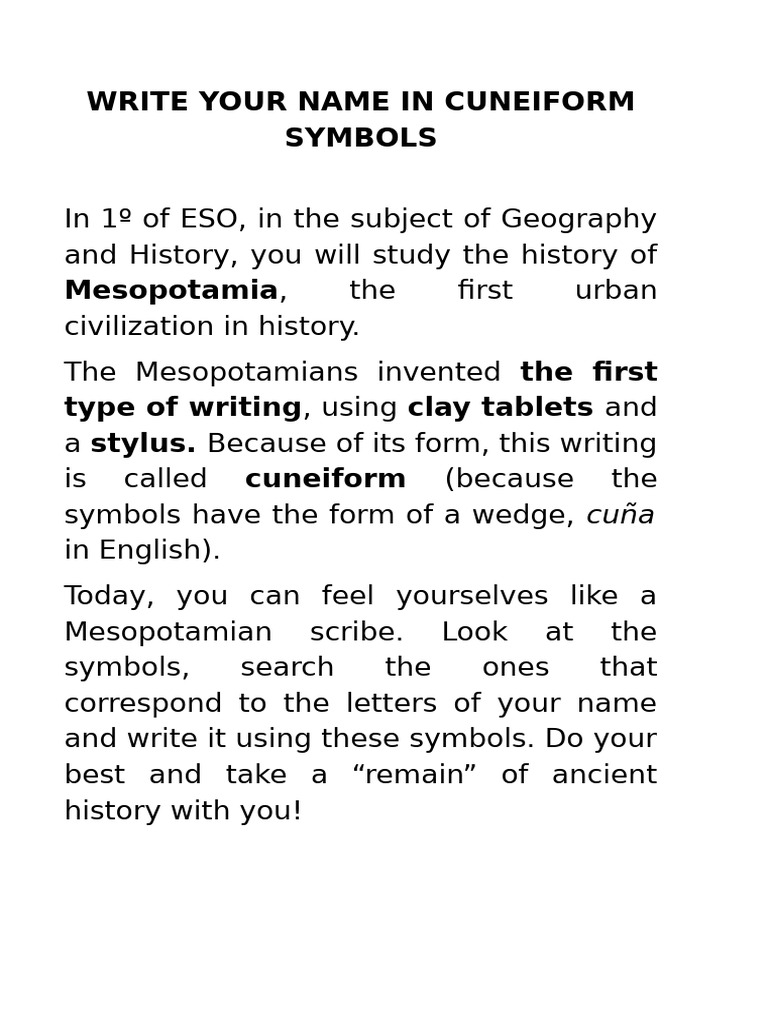 Write Your Name in Cuneiform Symbols | PDF