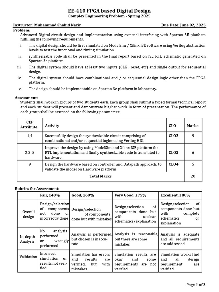 5 - OEL Statement - FPGA 2025 20marks | PDF | Hardware Description Language | Logic Synthesis