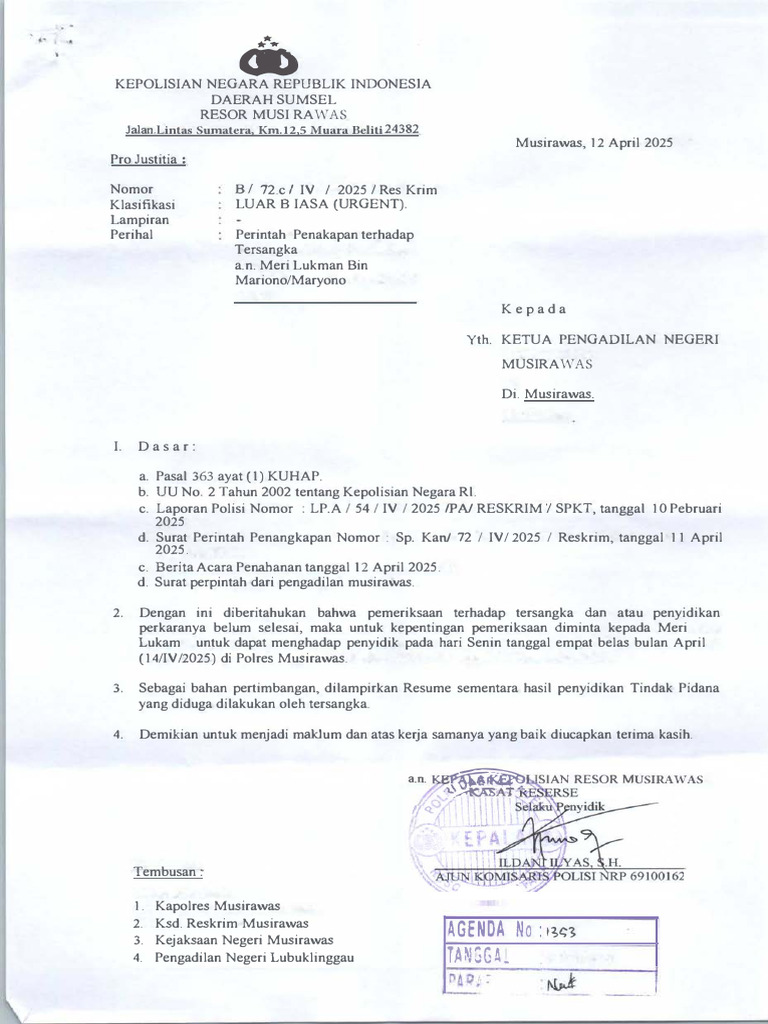 Surat Penangkapan Meri Lukman | PDF