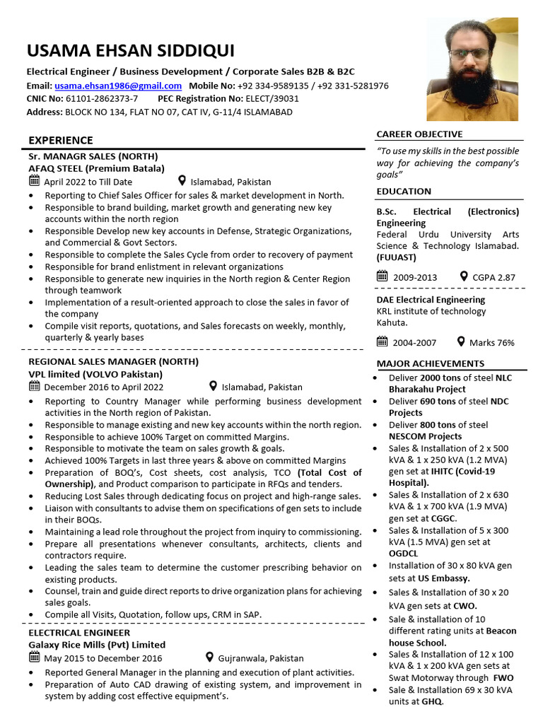 Curriculum Vitae of Engr Usama-1 | PDF