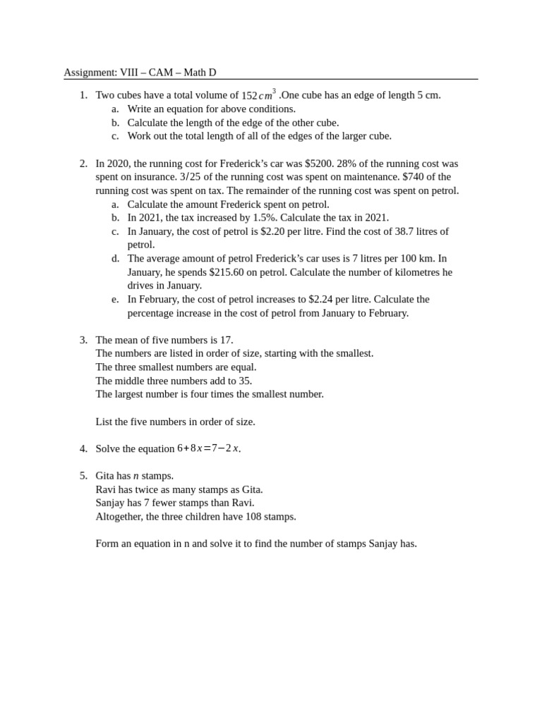 Math-D (Mis) Assignment Viii Cam MD (Mis) - 1 | PDF