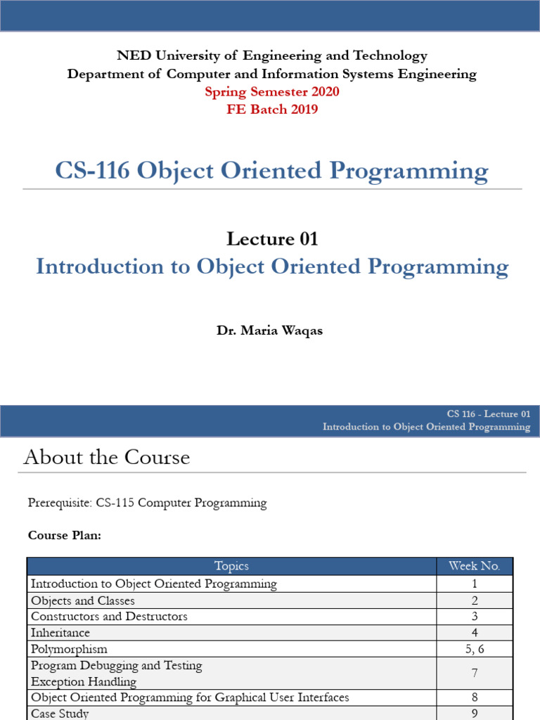 #NED #CS-116 OOP - Lecture 1-Merged | PDF | Method (Computer Programming) | Class (Computer ...