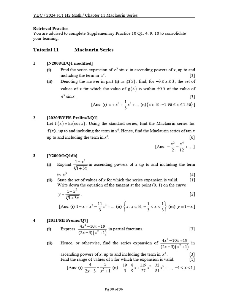 YIJC 2025 J2 H2 Math Maclaurin Tutorial | PDF | Mathematics | Mathematical Analysis