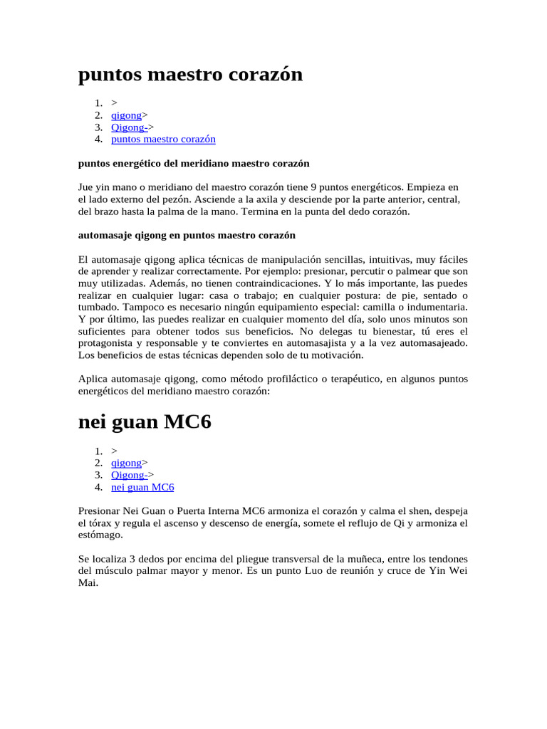 Puntos Energéticos del Maestro Corazón | PDF | Qi | Qigong