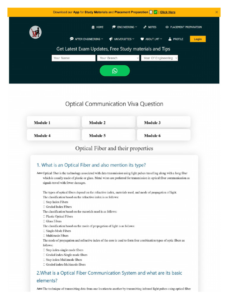 Top 40 Optical Communication Viva Question - LMT-fpscreenshot | PDF