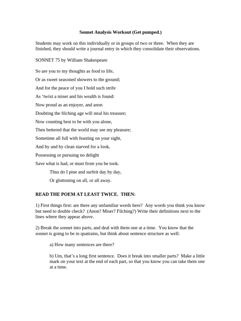 Analyzing Shakespeare's Sonnet 75 | PDF | Part Of Speech | Poetry