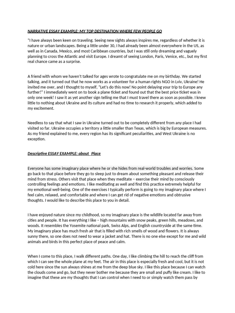 Narrative and Descriptive Same Topic Sample Analysis | PDF