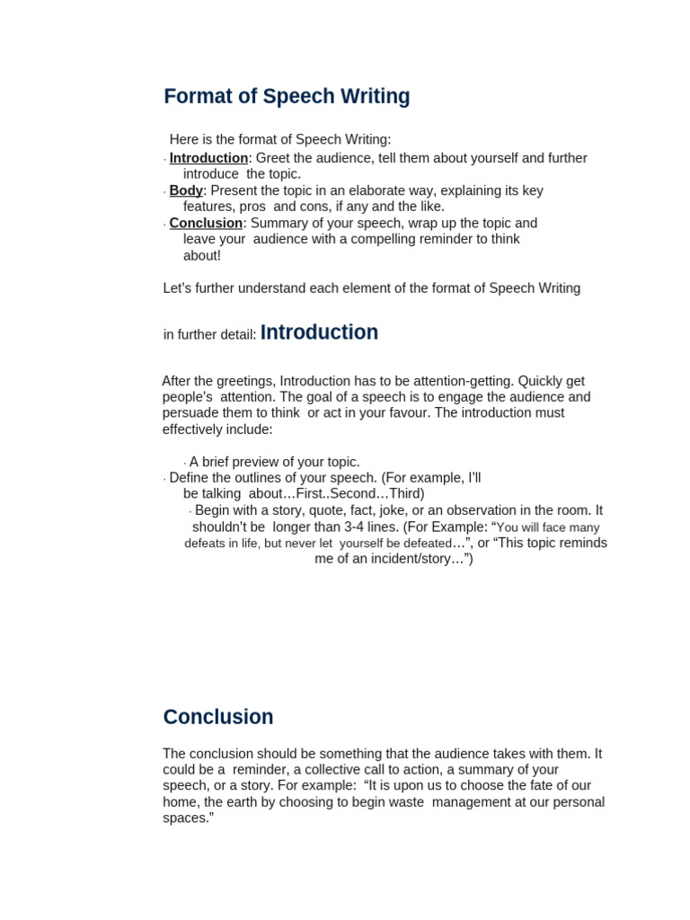 Speech Writing - Here Is The Format of Speech Writing | PDF | Sentence (Linguistics) | Linguistics