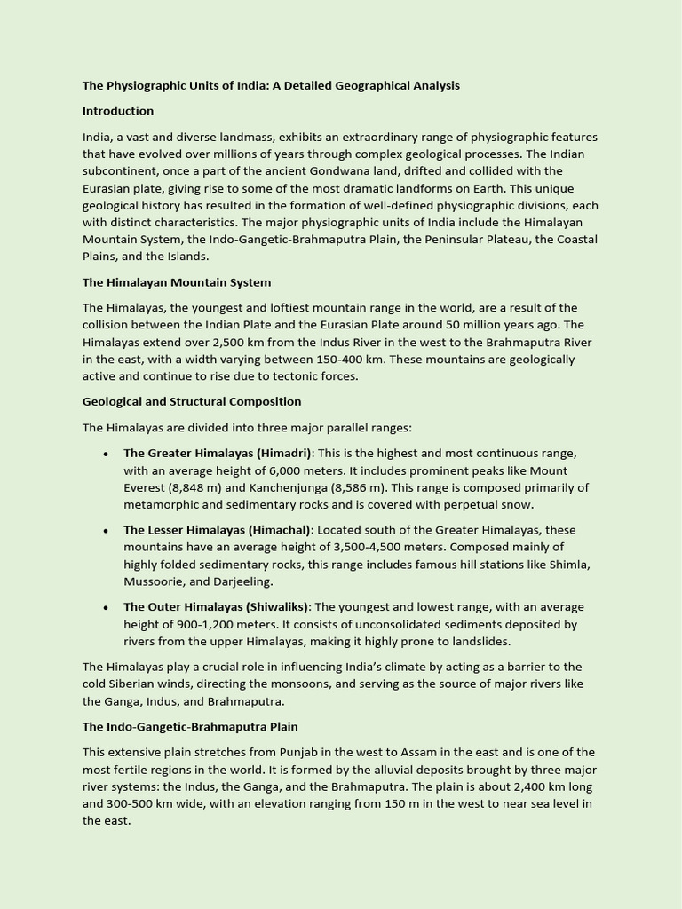 Physiographic Units of India Explained | PDF | Himalayas | Plateau