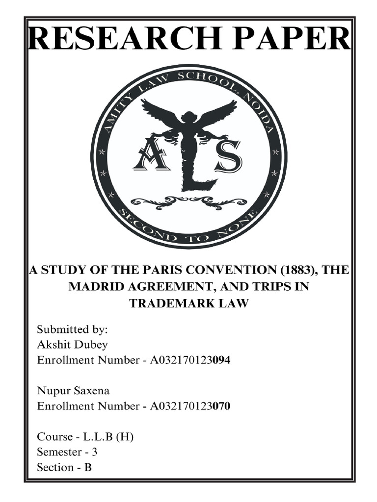 Trademark Research Paper (IPR) by Akshit (094) and Nupur | PDF | Trips ...