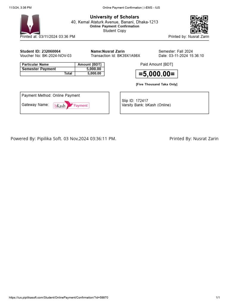 Online Payment Confirmation - i-EMS - IUS | PDF