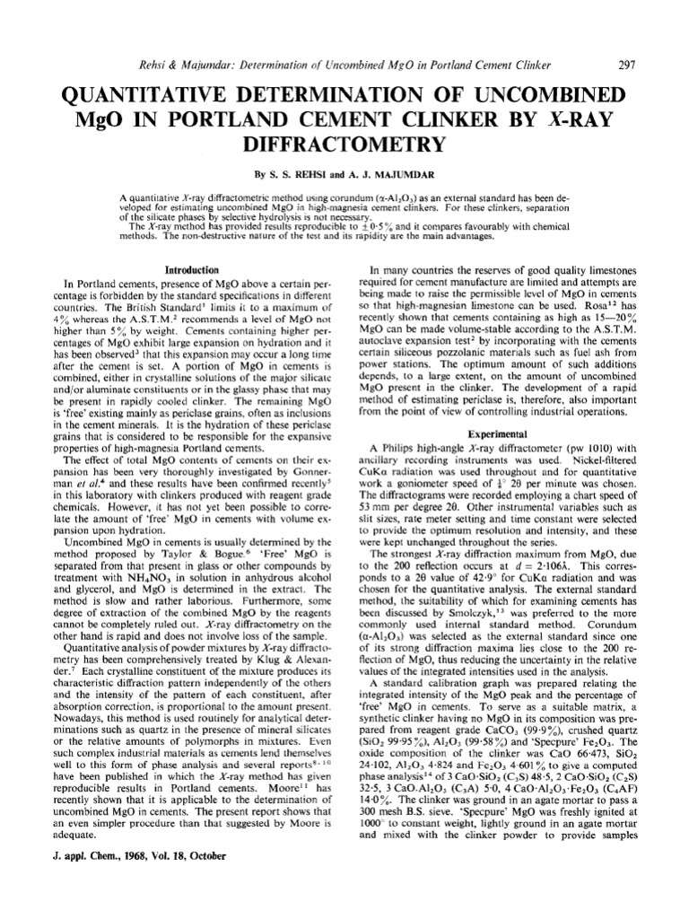 Quantitative Determination of Uncombined MgO in Portland Cement Clinker ...