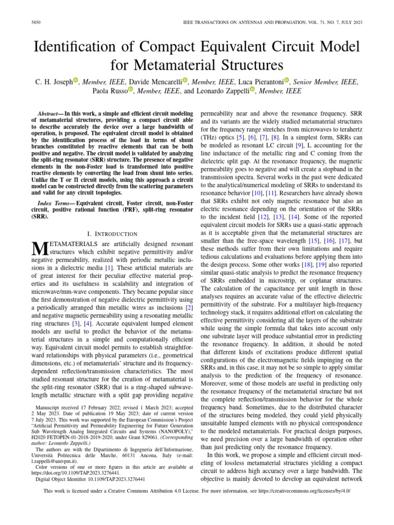 Identification of Compact Equivalent Circuit Model For Metamaterial Structures | PDF ...