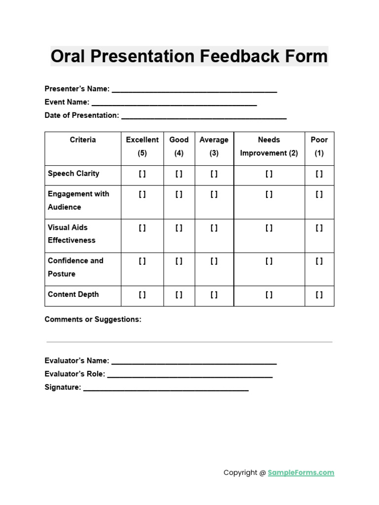 Oral Presentation Feedback Form | PDF