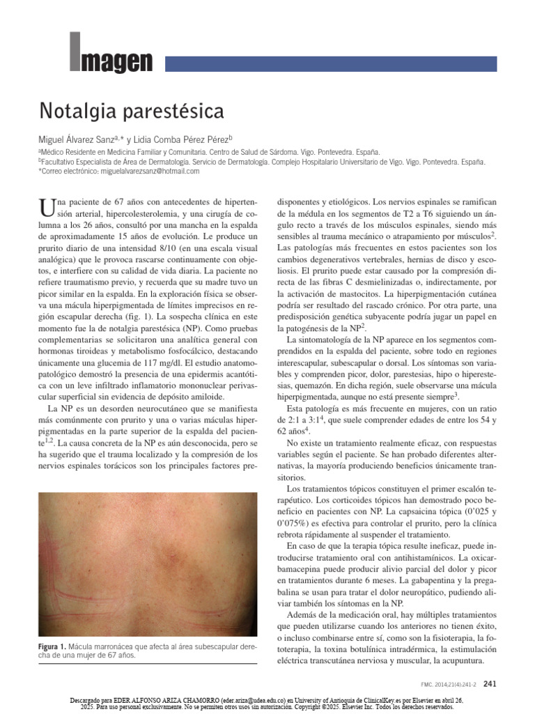 Magen: Notalgia Parestésica | PDF | Medicina | Medicina CLINICA