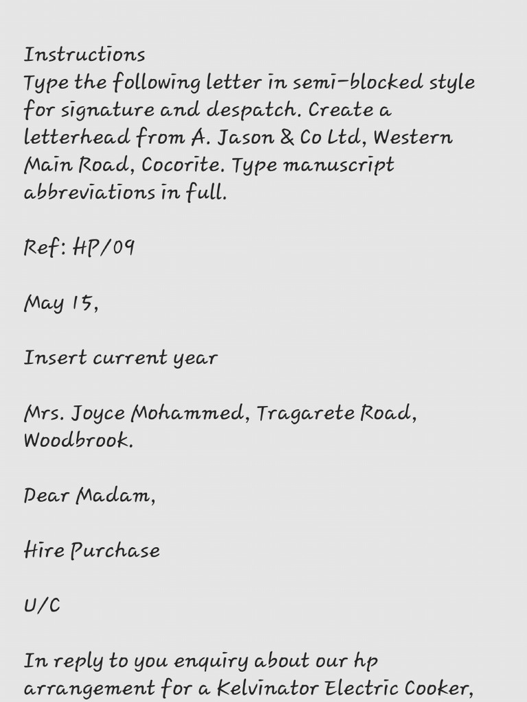 EDPM - Typing Exercises - Semi Block Letter Layout - 250426 - 150658 | PDF