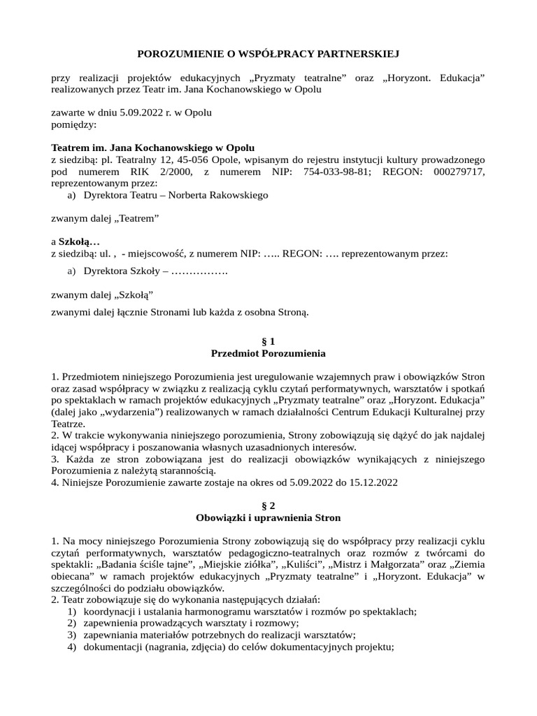 Porozumienie Pryzmaty_Horyzont Szkoły | PDF