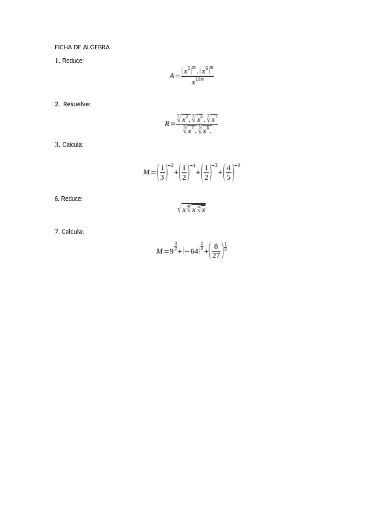 Ficha de Algebra | PDF