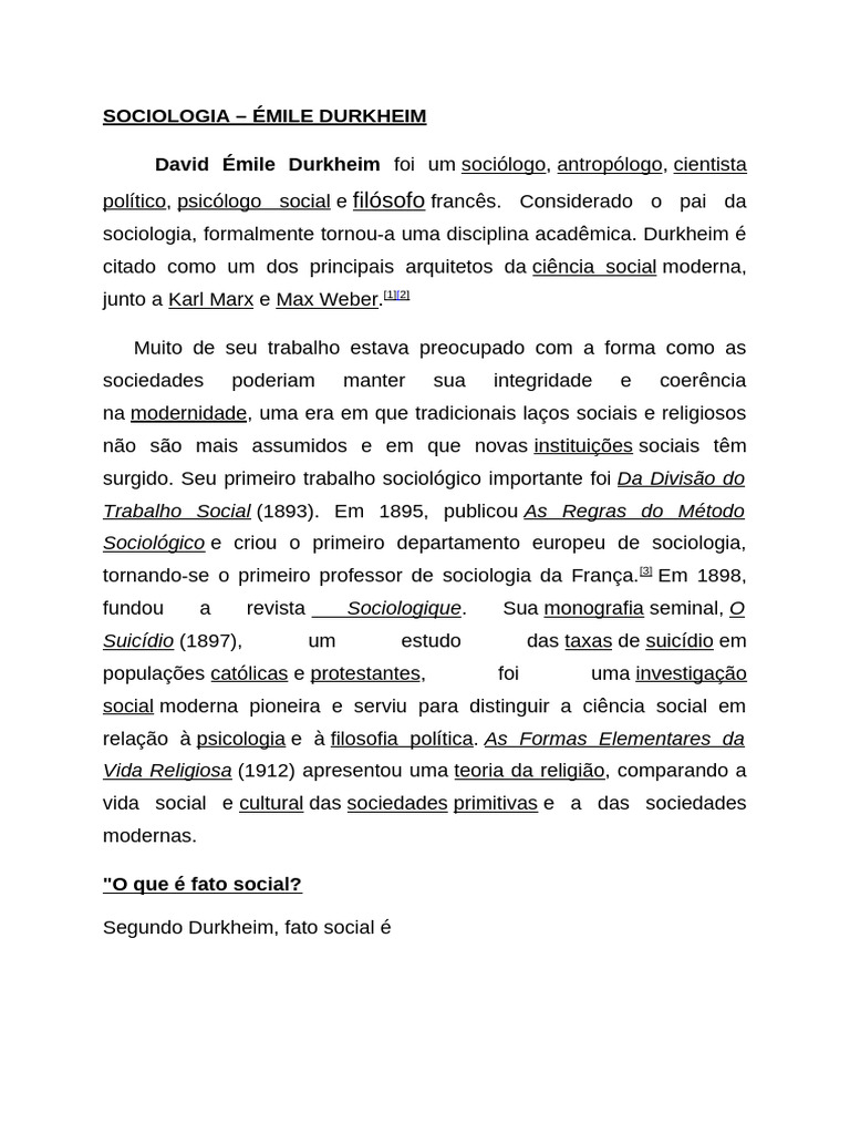 SOCIOLOGIA Durkheim | PDF | Sociologia | Émile Durkheim