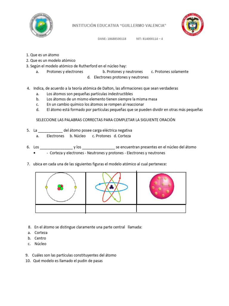 Actividad Modelos Atomicos 7 | PDF