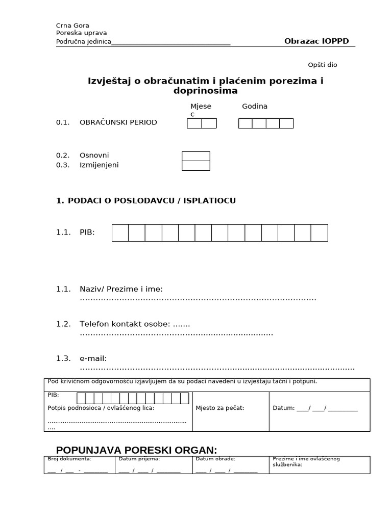 Obrazac IOPPD | PDF