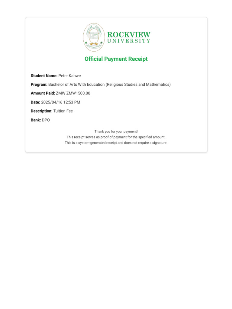 Rockview University Receipt | PDF