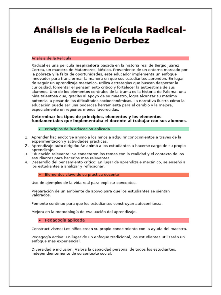 Análisis de la película Radical | PDF | Enseñando | Aprendizaje