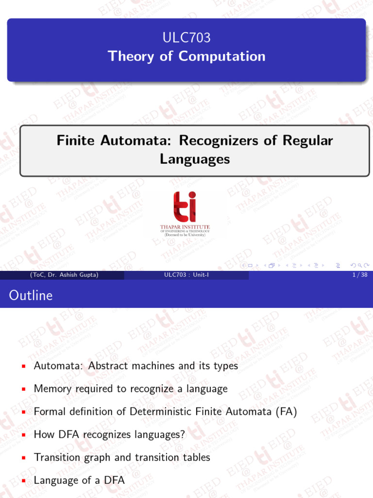 Finite Automata: Language Recognizers | PDF | Automata Theory | Models ...