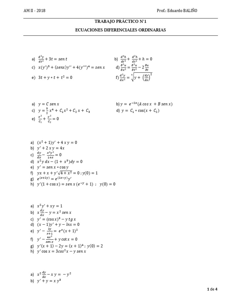 Trabajo Práctico N°1 - Edo | PDF | Ecuaciones | Oscilación