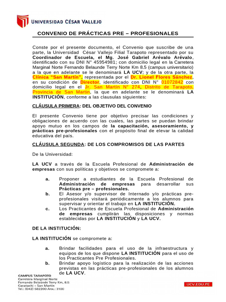 Modelo Convenio de Practicas 2022-1 | PDF