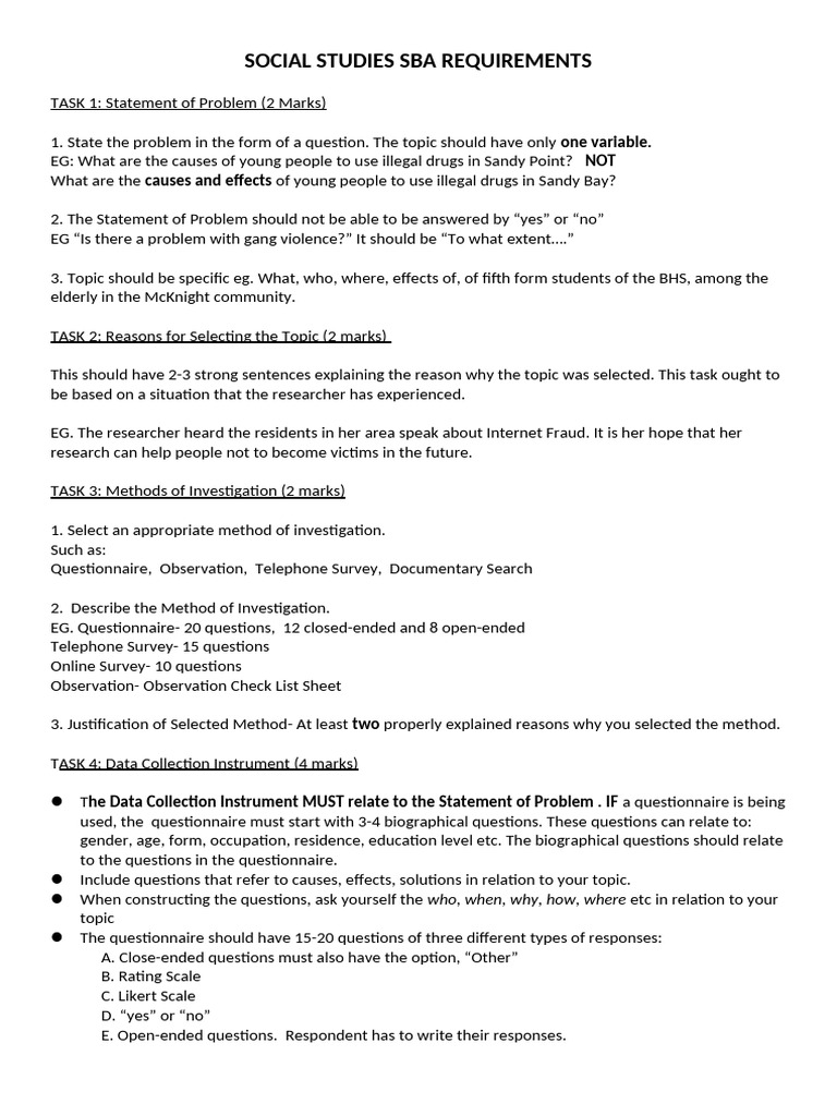 Csec Social Studies Sba Guidelines | PDF | Questionnaire | Survey ...