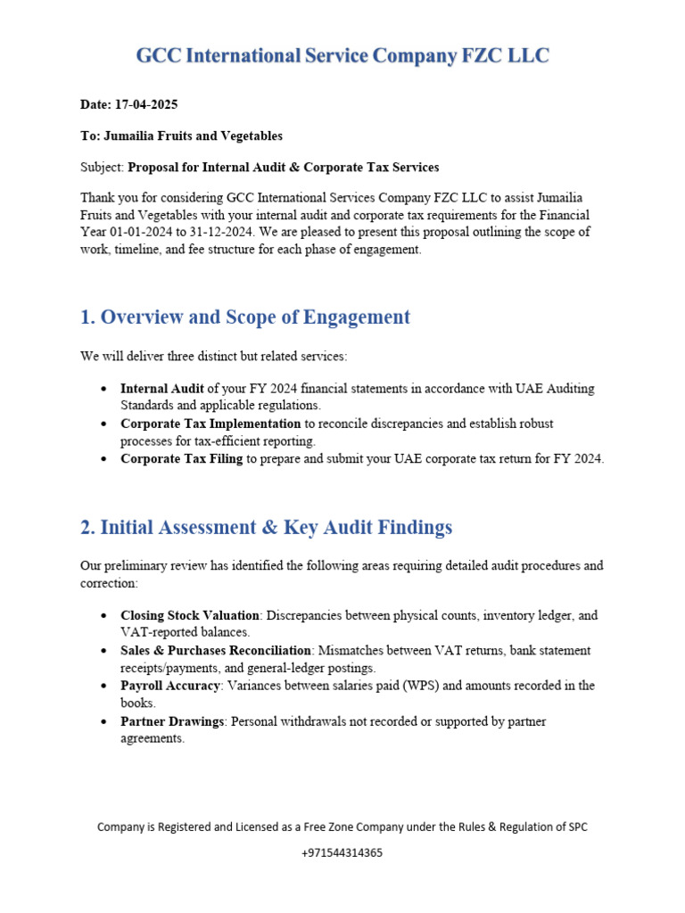 Internal Audit & Tax Services Proposal | PDF | Taxes | Value Added Tax